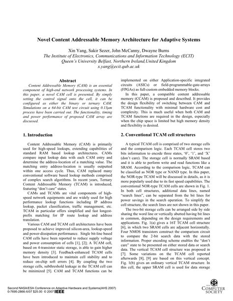 Pdf Novel Content Addressable Memory Architecture For Adaptive Systems