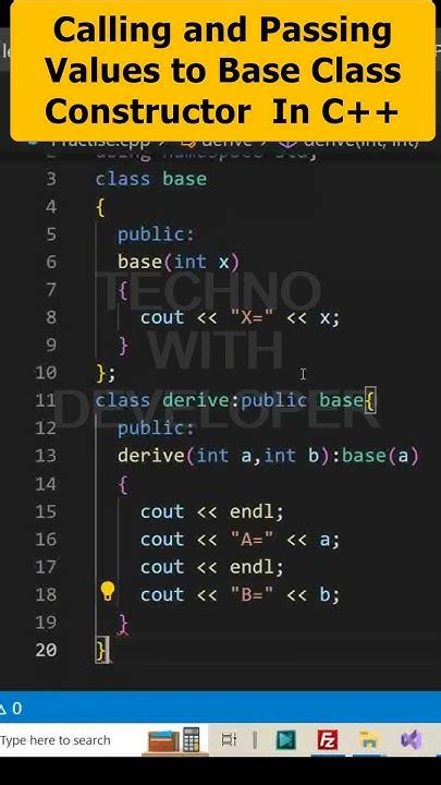 calling and passing values to base class constructor in c part 19 youtubeshorts ytshorts