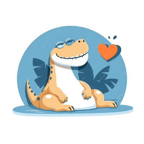 Premium Vector Cute Dinosaur Sitting On The Ground With A Heart