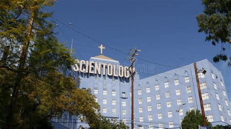 Church Of Scientology Exterior Facade Of Blue Building Logo And Cross