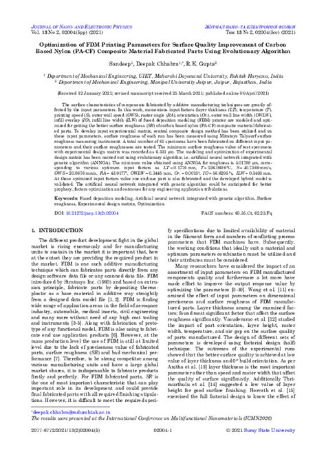 Pdf Optimization Of Fdm Printing Parameters For Surface Quality