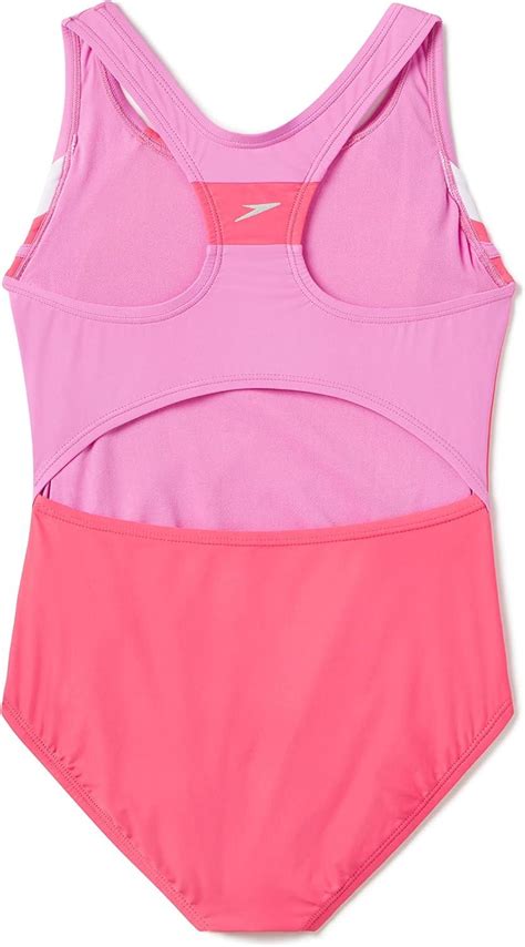 Speedo Girls Swimsuit One Piece Mesh Splice Thick Strap2023 Coral