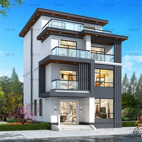 402网红两开间现代风格别墅设计图纸三层半新农村自建房小洋楼房 虎窝淘