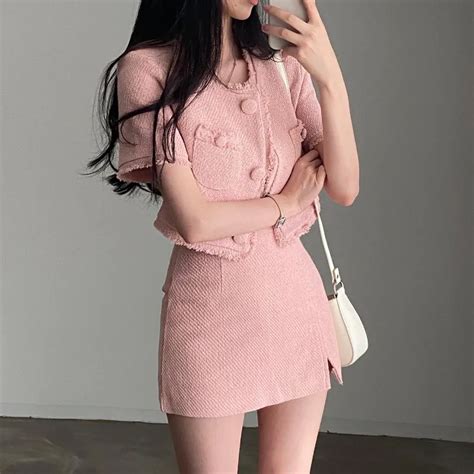 투피스원피스 여성 투피스 크롭 반팔 하이 웨스트 스커트 세트 여성용 프랑스 스타일 고급 정 티몬