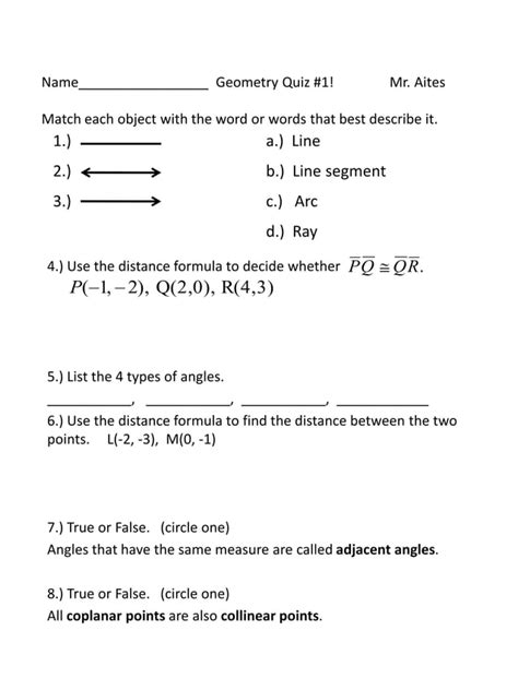 Geometry Quiz 1 Pdf