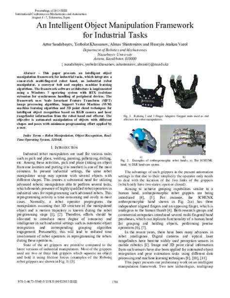 Pdf An Intelligent Object Manipulation Framework For Industrial Tasks