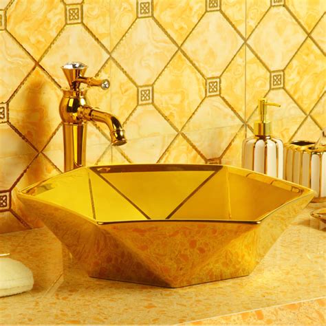 Angular Plain Gold Bathroom Basin Small Royal Toiletry Global