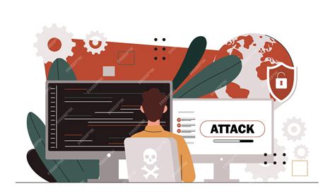 Premium Vector Man With Cyber Attack Young Guy Write Code Programmer And It Specialist Develop