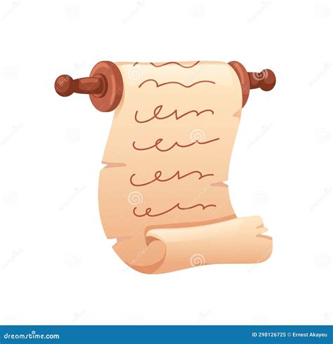 Old Paper Scroll On Wooden Handle Vintage Parchment Papyrus Scroll