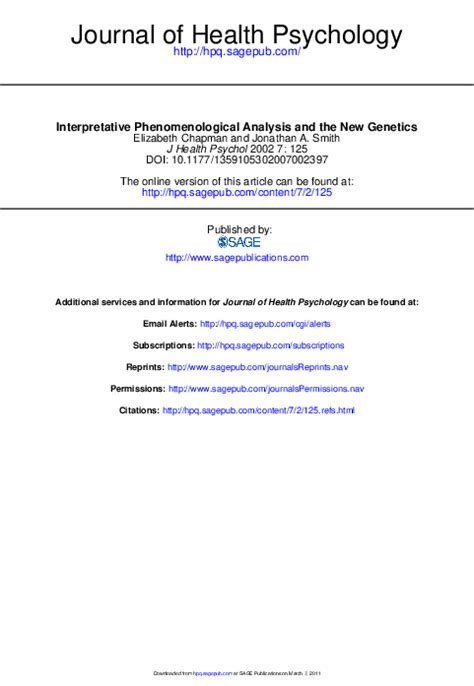 Pdf Interpretative Phenomenological Analysis And The New Genetics