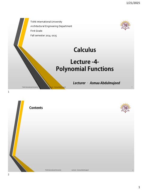 lecture 4 calculus polynomial functions pdf polynomial zero of a