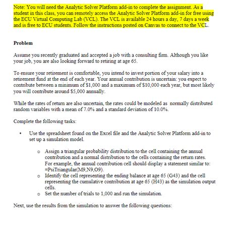 Note You Will Need The Analytic Solver Platform