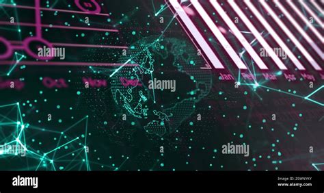 Global Data Visualization Image Over Digital World Map And Abstract Network Connections Stock