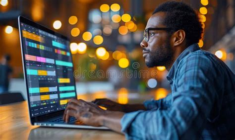 Business Developer Using Agile Kanban Board Framework On Laptop