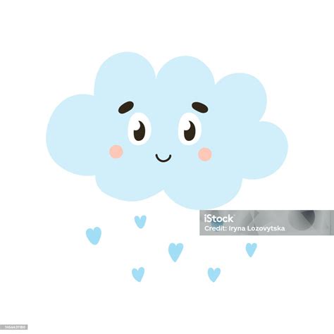 하트 모양의 빗방울이 있는 귀여운 구름 캐릭터 봄 테마 초대장을 위한 디자인 요소 0명에 대한 스톡 벡터 아트 및 기타 이미지 0명 계절 구름 Istock