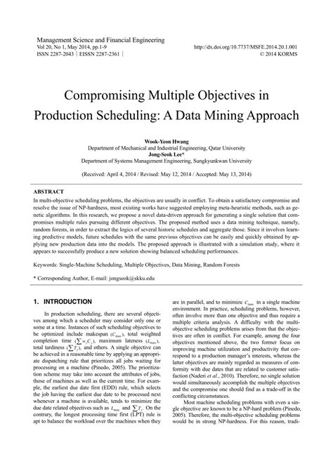 pdf compromising multiple objectives in production scheduling a data