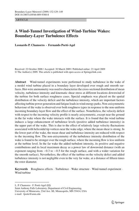 Pdf A Wind Tunnel Investigation Of Wind Turbine Wakes Boundary Layer Turbulence Effects