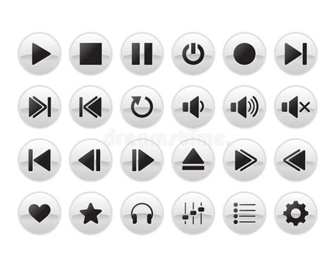Media Player Button Multimedia Symbols And Audio Music Speaker Volume White Icons Stock Vector