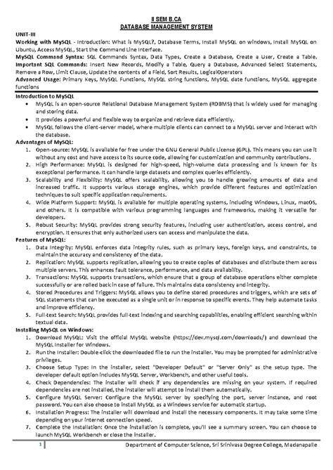 Ii Sem Bca Unit Iii Mysql Ii Sem B Database Management System Unit Iii Working With Mysql