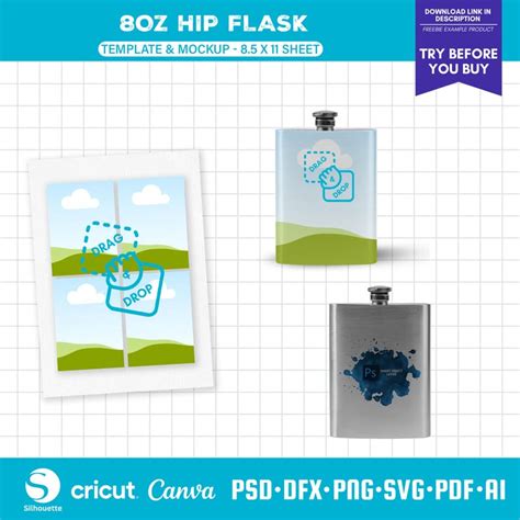 Dye Sublimation 8oz Flask Template Svg Drag And Drop Canva Template Psd Mockup Etsy