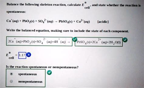 Balance The Following Skeleton Reaction Calculate E 0cell And State
