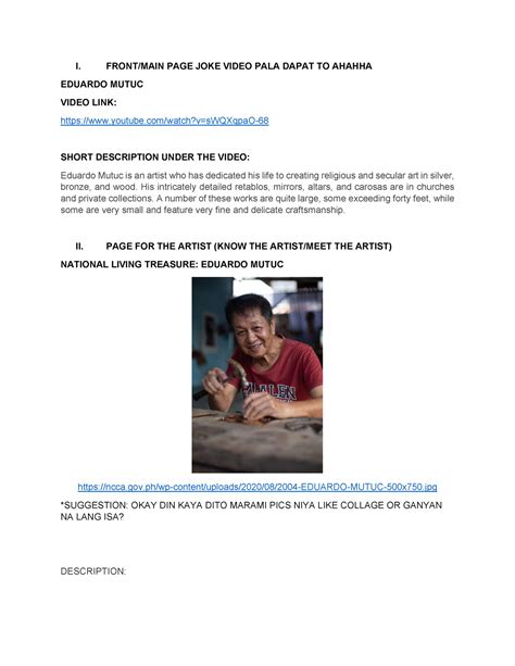 Eduardo Mutuc Information I Front Main Page Joke Video Pala Dapat To