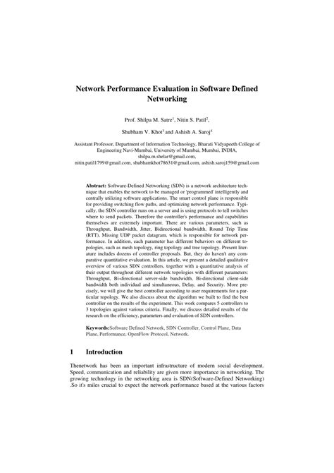 Pdf Network Performance Evaluation In Software Defined Networking