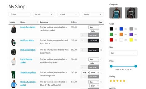 WooCommerce Product Filters With Product Table