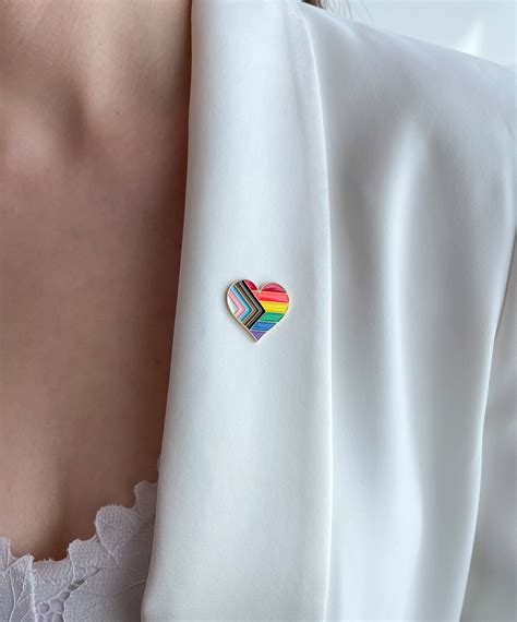 Rainbow Pride Progress Flag Enamel Lapel Pin Heart Sexystyleeu