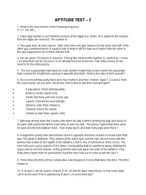 Aptitude Test 2 Pdf Teaching Mathematics