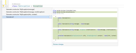 Shortcut For Creating Constructor With Base C Visual Studio 2015