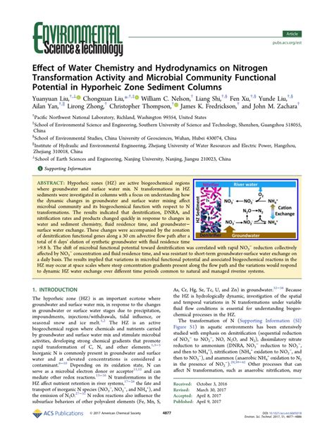 Pdf Effect Of Water Chemistry And Hydrodynamics On Nitrogen Transformation Activity And