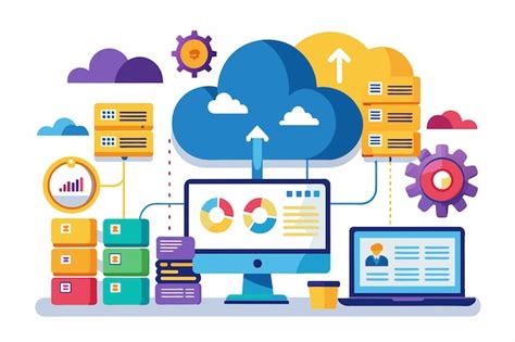 Premium Vector A Workspace Showcases Cloud Data Management Tools Facilitating Backup And Big