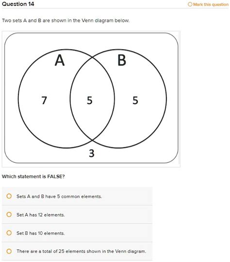 question 14 mark this question two sets a and b are shown in the venn