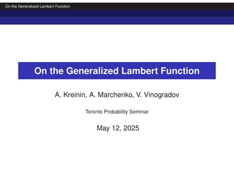 Pdf On The Generalized Lambert Function