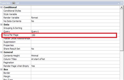 bi curious cognos display a of rows per page based on output type