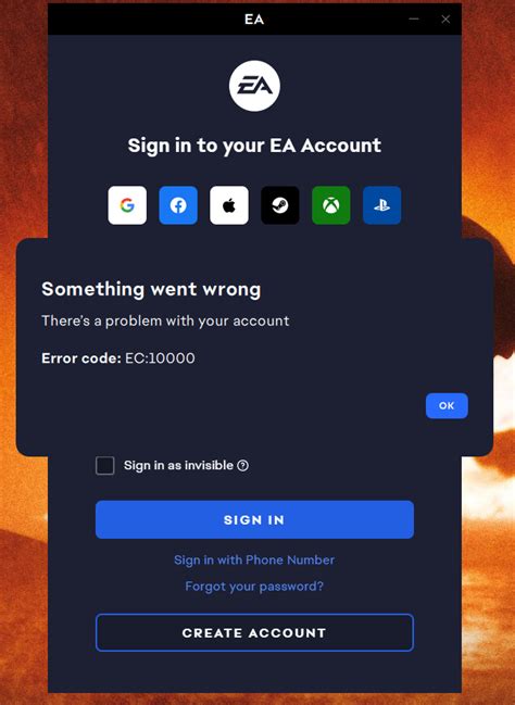 EC 10000 Error Code On Every Sign In On New PC It Signs Me In After 2 3 Tries But Does It On