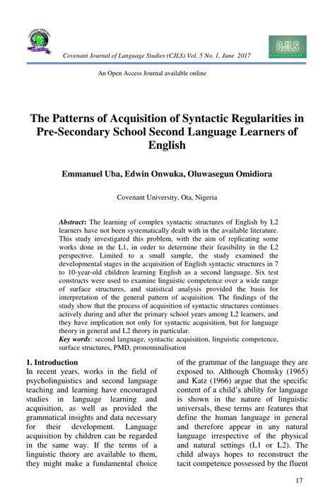 Pdf The Patterns Of Acquisition Of Syntactic Regularities In Pre