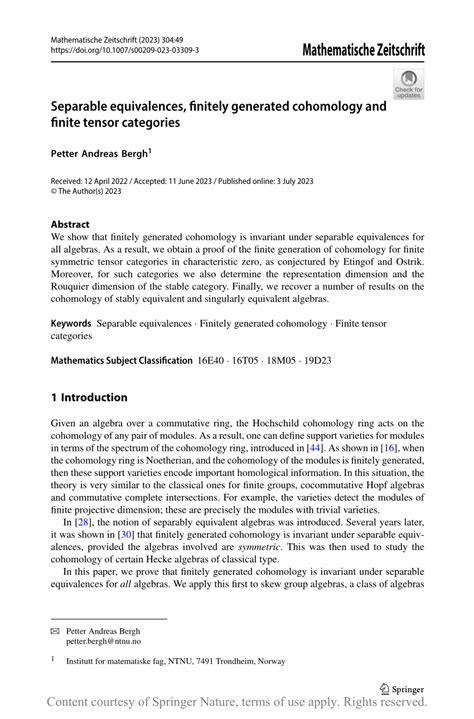 Pdf Separable Equivalences Finitely Generated Cohomology And Finite