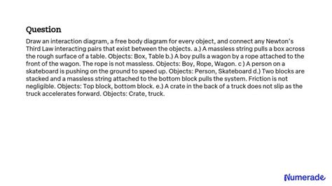 SOLVED Draw An Interaction Diagram And A Free Body Diagram For Each Object And Connect Any