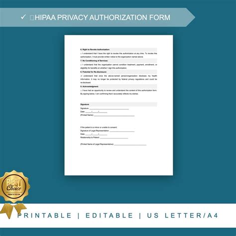 Editable Hipaa Privacy Authorization Form Printable Medical Release