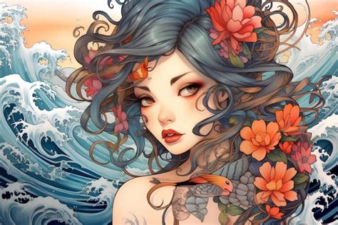 Premium Ai Image Inked Beauties Anime Girls Rocking Bikinis In A Cartoon Paradise