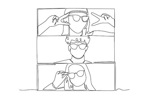 연속 한 선 그리기 콜라주 개념의 다양성 단일 선 그리기 디자인 벡터 그래픽 그림 프리미엄 벡터