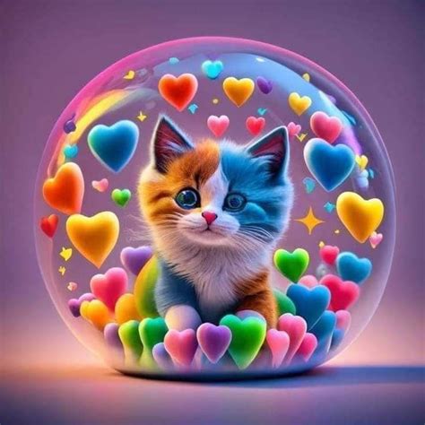 Cute Kitten In Heart Bubble