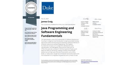 james craig on linkedin completion certificate for java programming and software engineering…