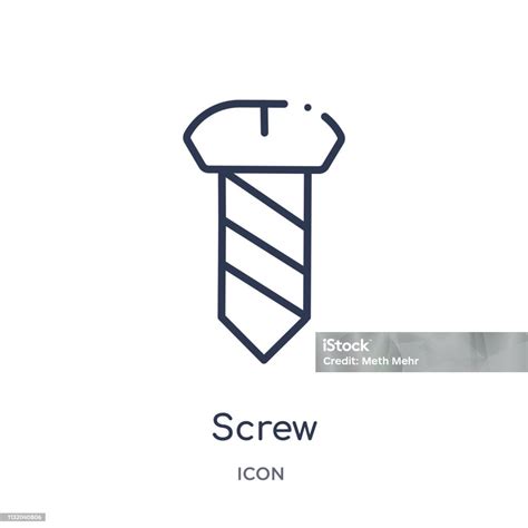 건설 도구 개요 컬렉션에서 선형 스크류 아이콘 얇은 라인 스크류 벡터 흰색 배경에 고립입니다 스크류 트 렌 디 일러스트레이션 강철에 대한 스톡 벡터 아트 및 기타 이미지