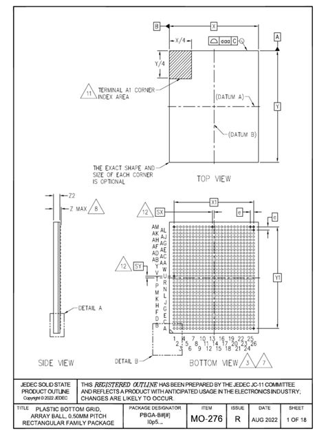 Jedec Mo 276r：2022 Plastic Bottom Grid Array Ball 050 Mm Pitch