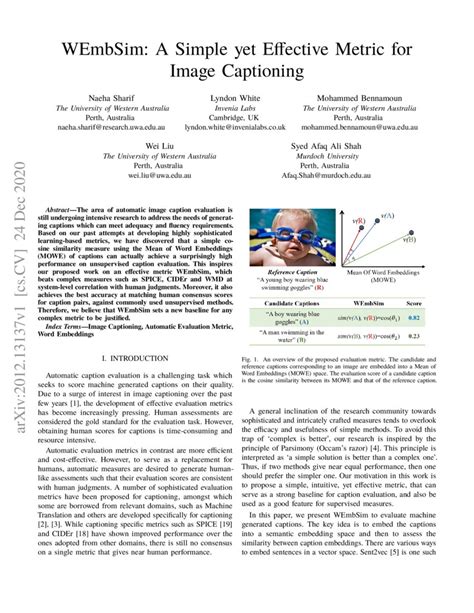 Wembsim A Simple Yet Effective Metric For Image Captioning Deepai