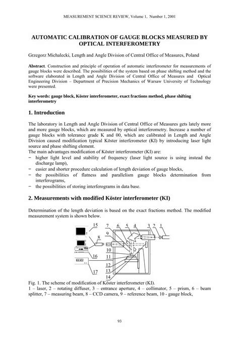 Pdf Automatic Calibration Of Gauge Blocks … · Measurement Science Review Volume 1 Number 1