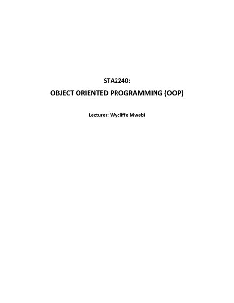Oop Lecture 1 Introduction To Object Oriented Programming Sta2240 Object Oriented Programming